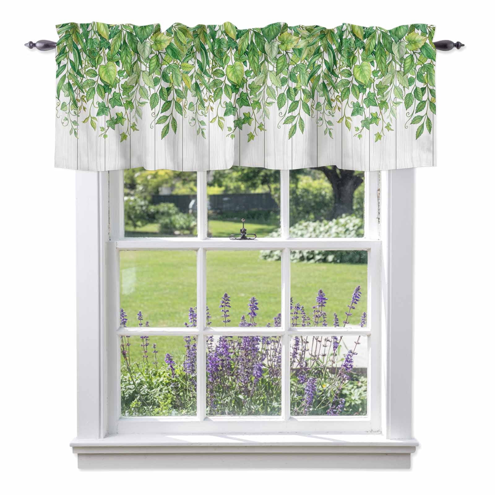 Spring Plants Valance Curtain Watercolor Leaves Green Abstract Heart ...