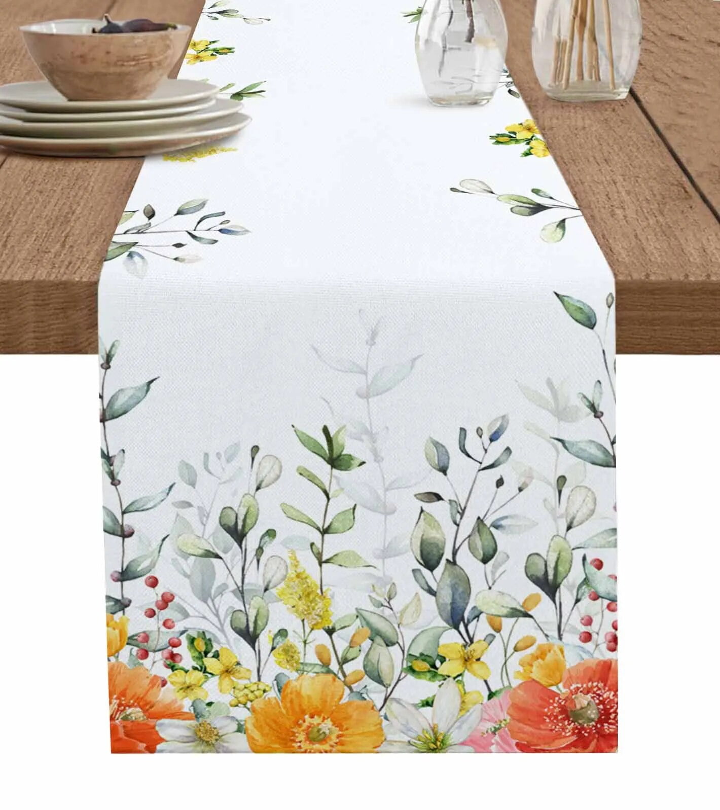 Spring Plants Wildflowers Leaves Table Runner Wedding r Table Runner ...