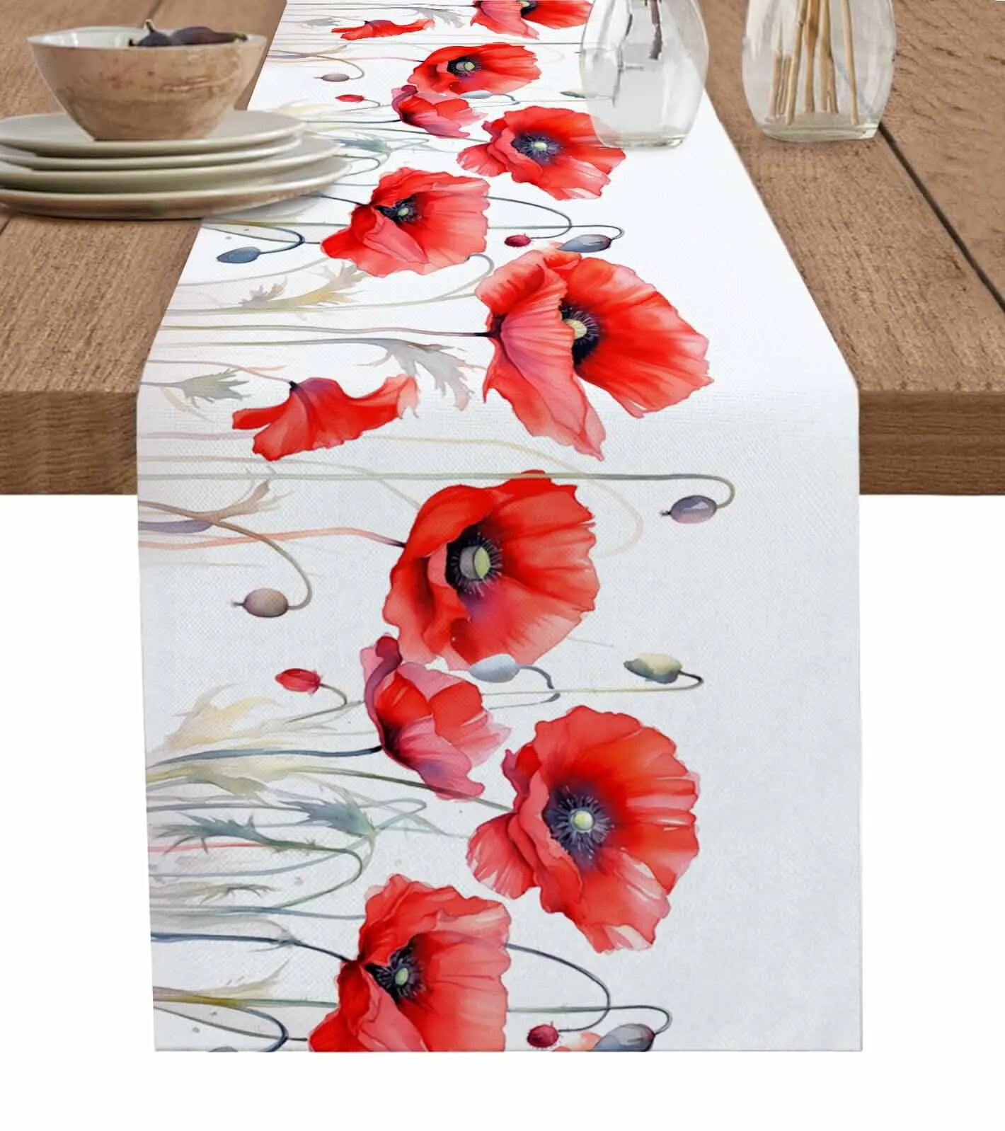 Spring Poppy Flower Plant Table Runner Wedding r Table Runner Holiday ...