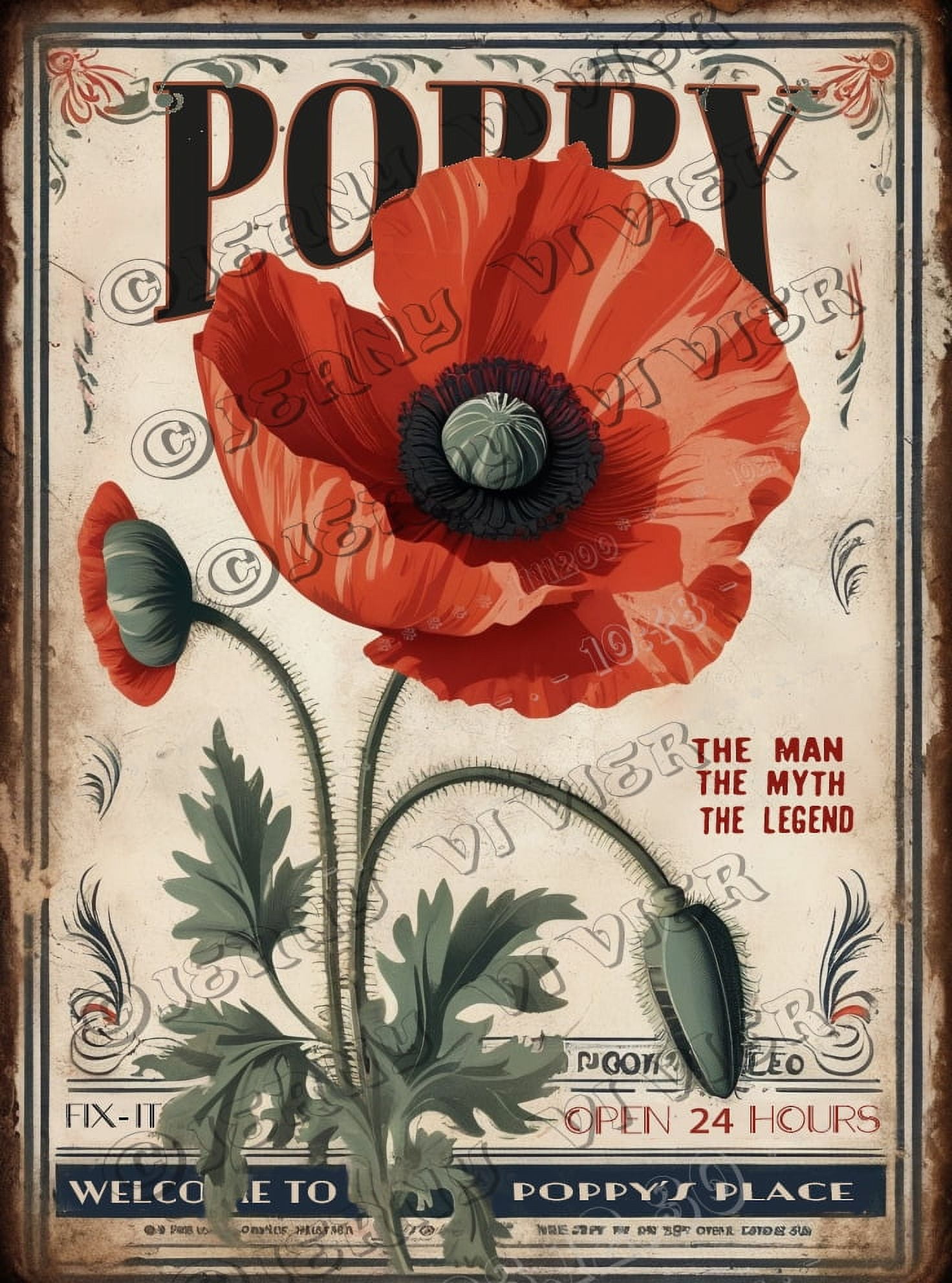 Spring Poppy Flower Vintage Aluminum Sign 5.5x8 IN Red Wall Art Elegant ...