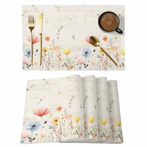 Spring Poppy Flowers Cotton Linen Placemats Set of 8, Colorful Floral ...