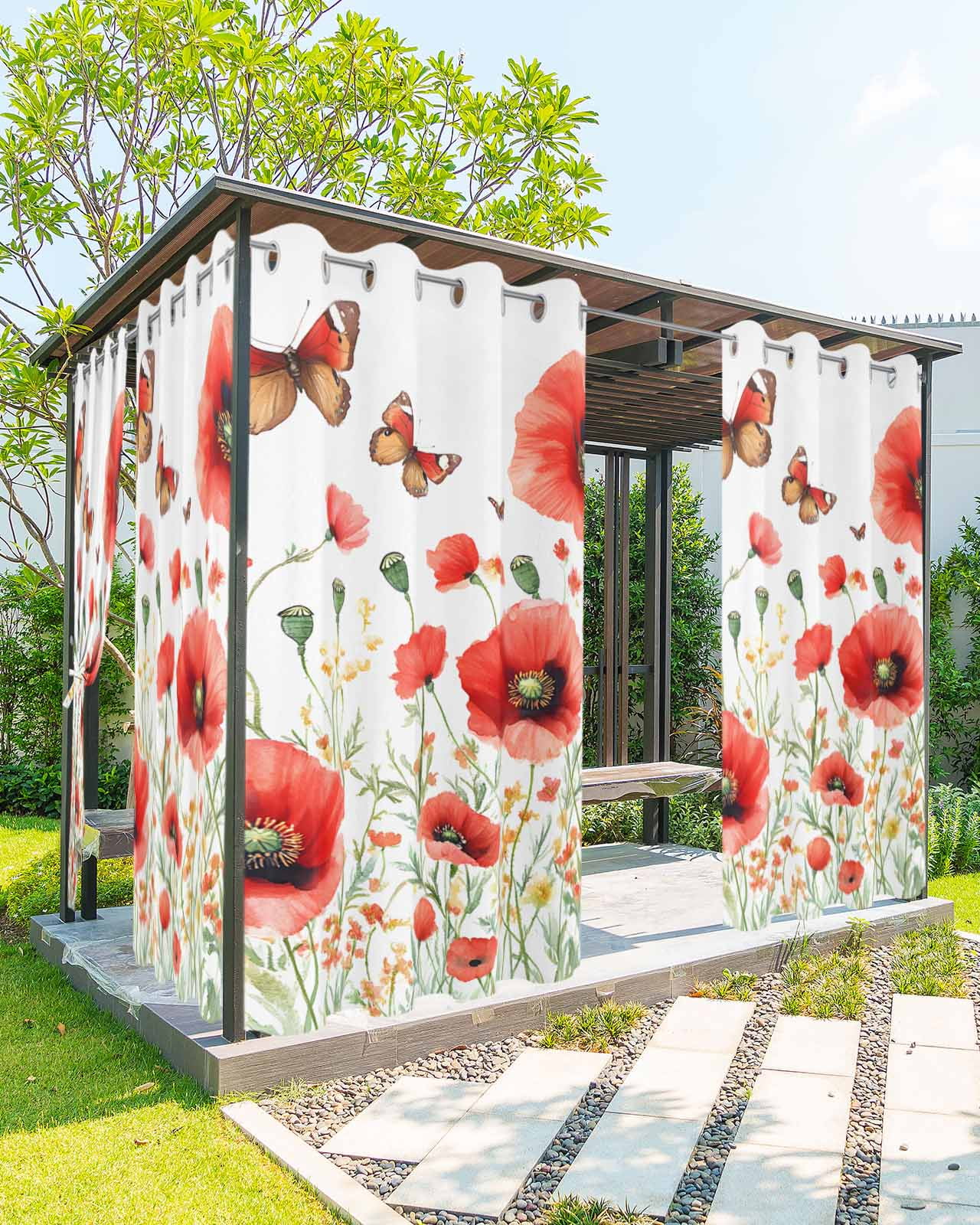 Spring Poppy Outdoor Curtains for Patio, Butterfly Waterproof ...