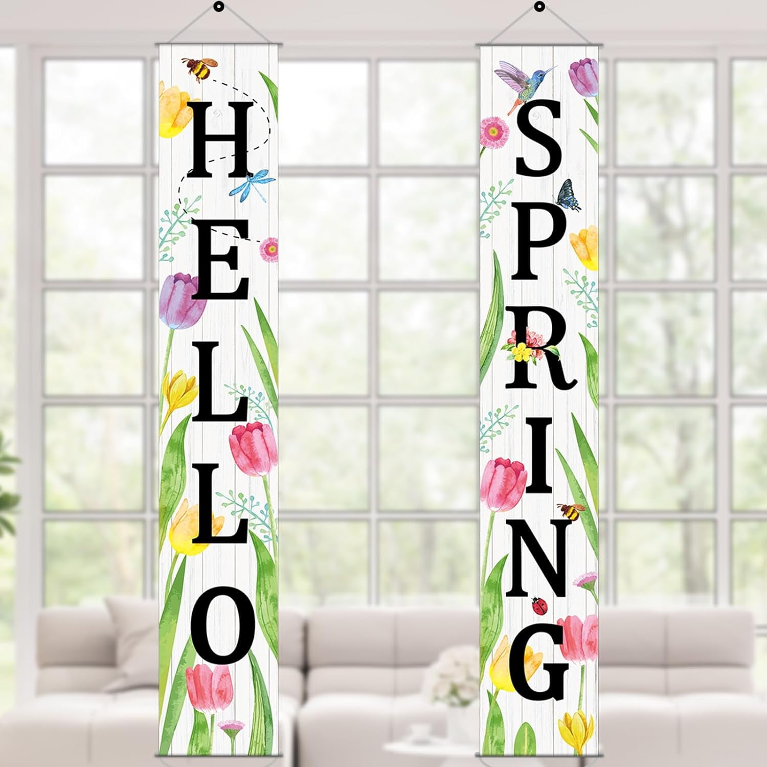 Spring Porch Banners and Flower Porch Sign Spring Floral Door Sign ...