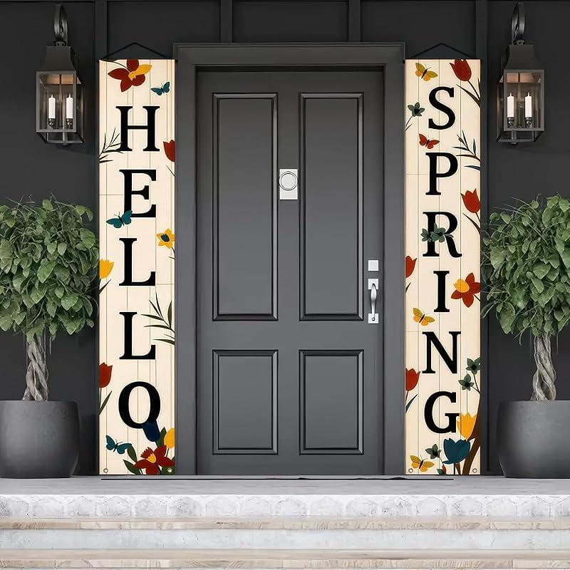 Spring Porch Sign Banner 70x12 Inch Hello Spring Sign for Front Door ...