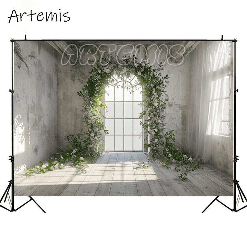Spring Portrait Backdrop Photoshoot White Door Floral Garlands Wedding ...