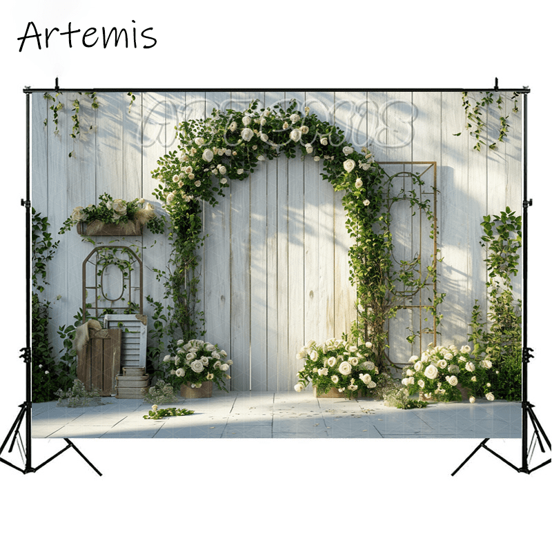 Spring Portrait Backdrop Photoshoot White Door Floral Garlands Wedding ...