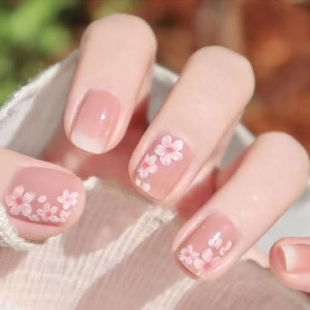 Spring Press on Nails Short Square Fake Nails with Flower Designs ...