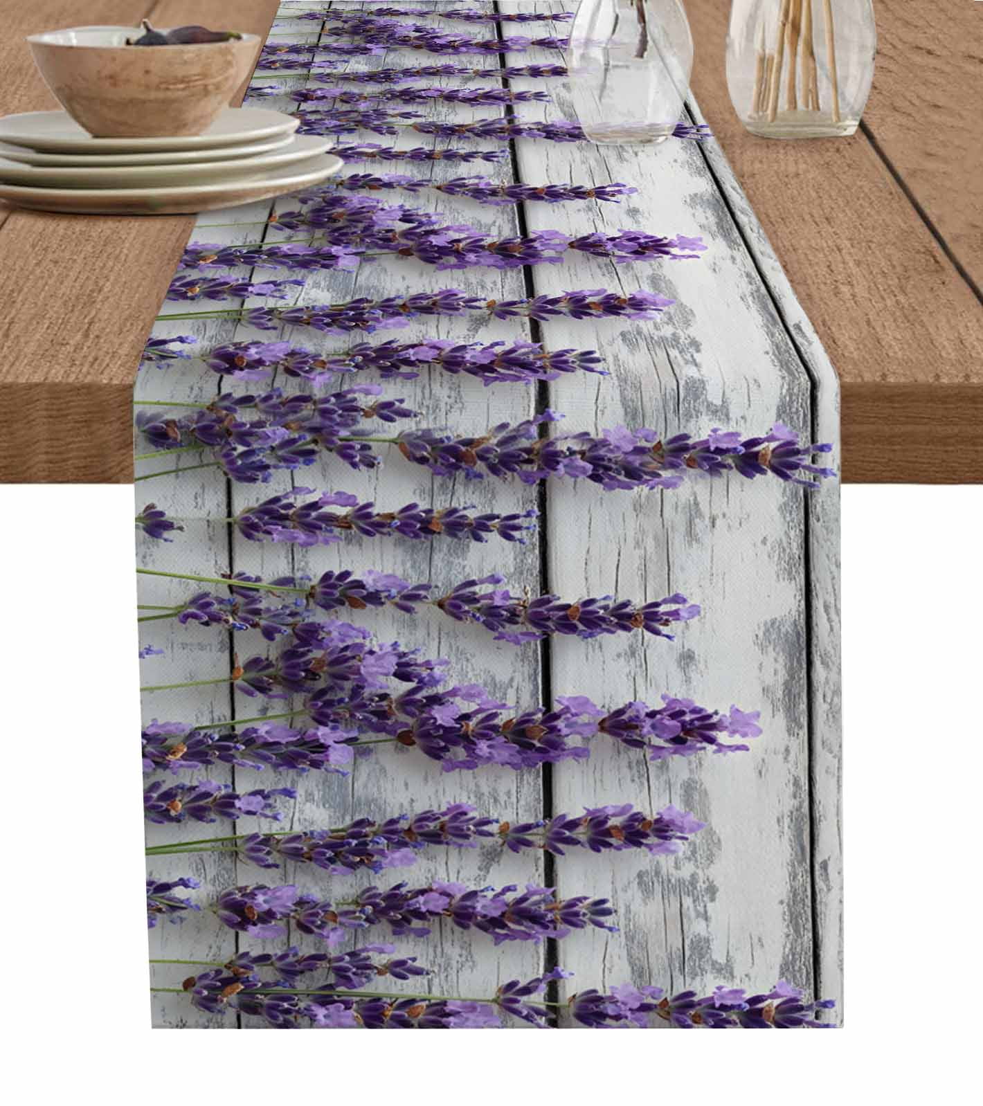 Spring Purple Floral Burlap Cotton Table Runner 14x72 Inches Long ...