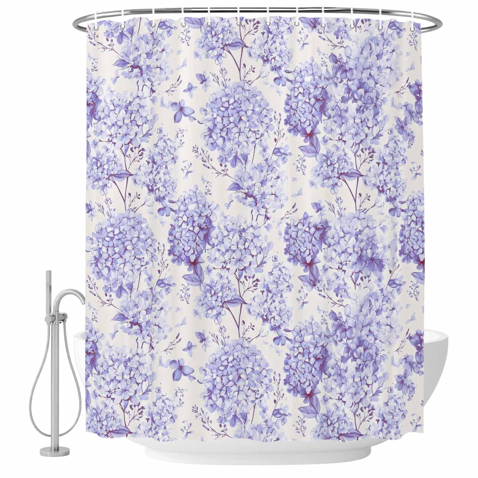 Spring Purple Flower Bathroom Shower Curtains with Hooks, Hydrangeas ...