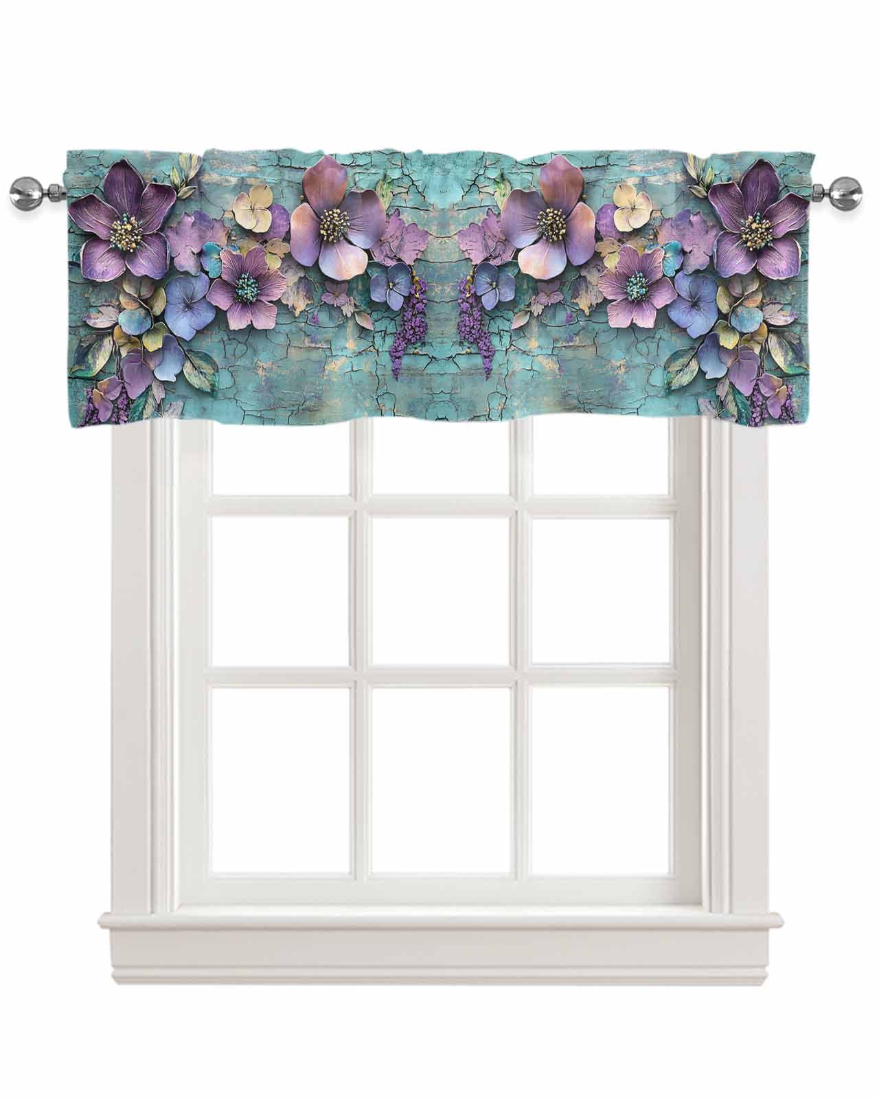 Spring Purple Flower Kitchen Valances for Windows Farmhouse Linen ...