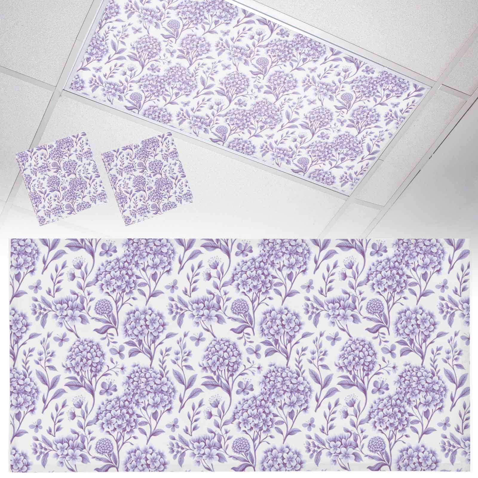 Spring Purple Flowers Fluorescent Light Covers Hydrangeas Floral Leaf ...
