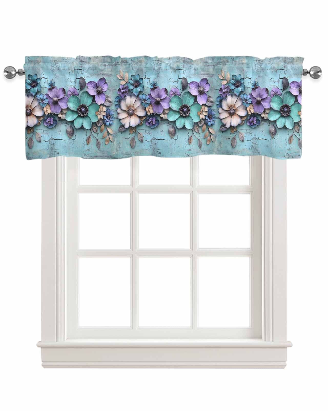 Spring Purple Flowers Kitchen Valances for Windows Farmhouse Linen ...