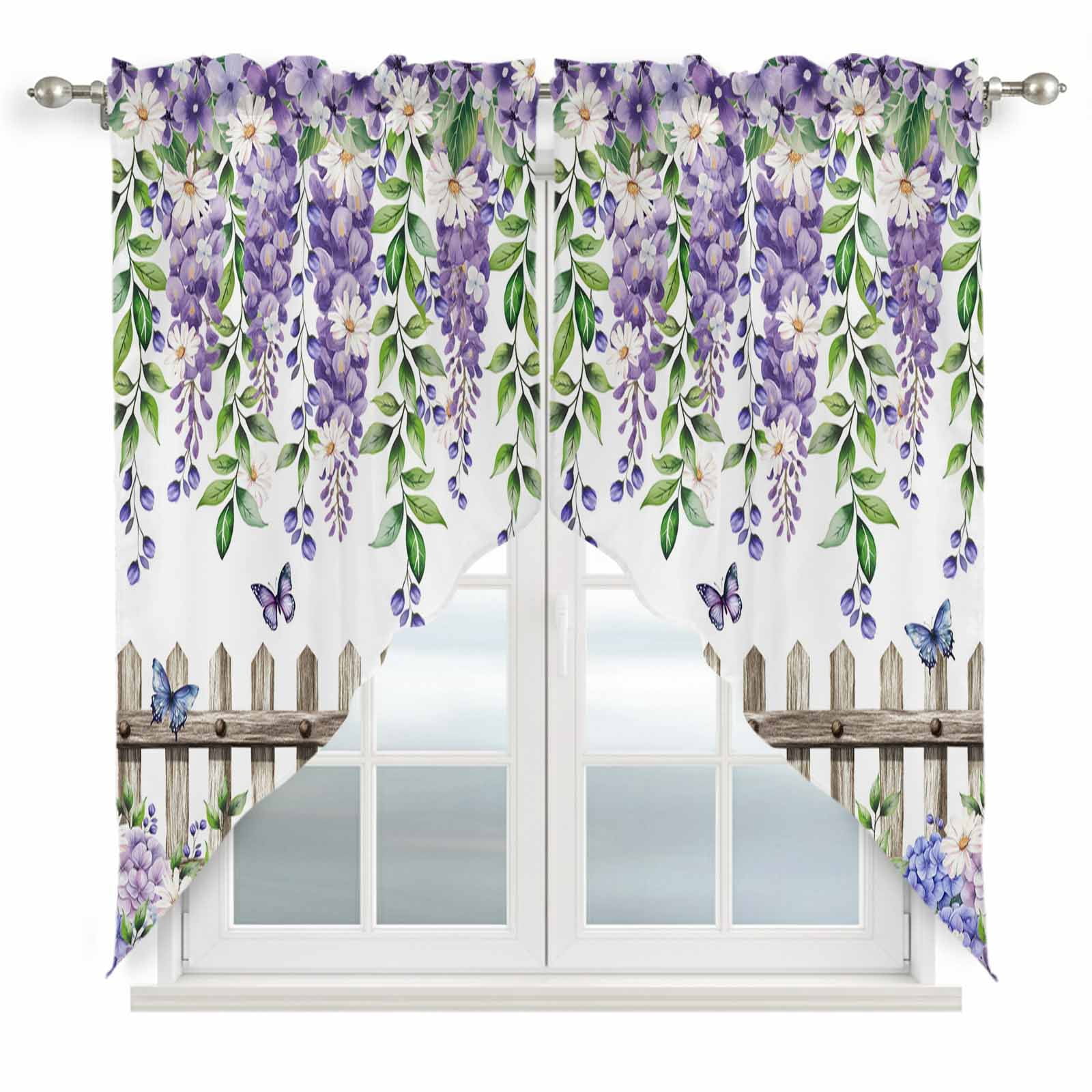 Spring Purple Flowers Swag Valances for Windows, Kitchen Window ...
