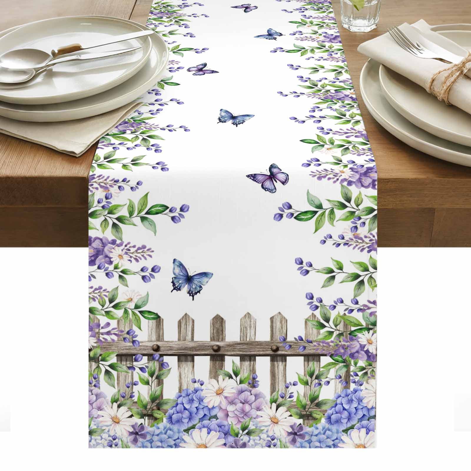 Spring Purple Flowers Table Runner - 48 Inch Long, Kitchen Dining Table ...