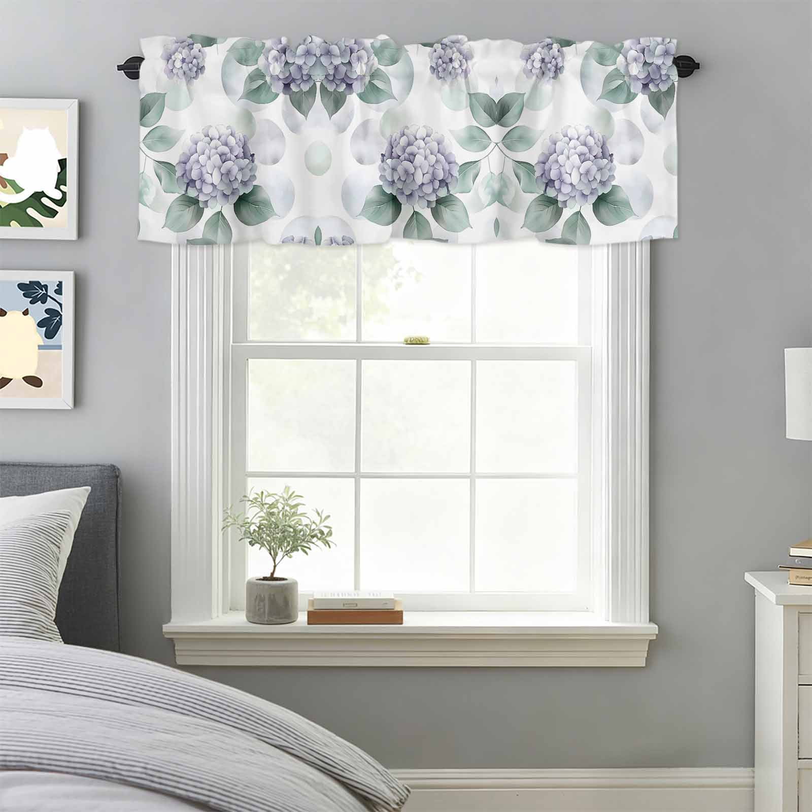 Spring Purple Hydrangea Flower Valances for Windows,Rod Pocket Valance ...