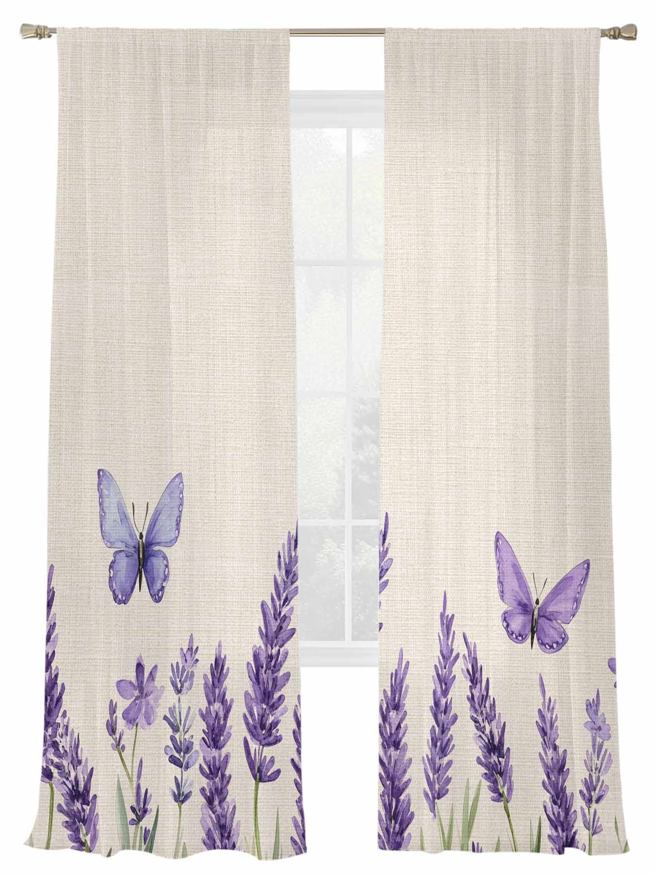 Spring Purple Lavender Sheer Curtains for Living Room Bedroom, Country ...