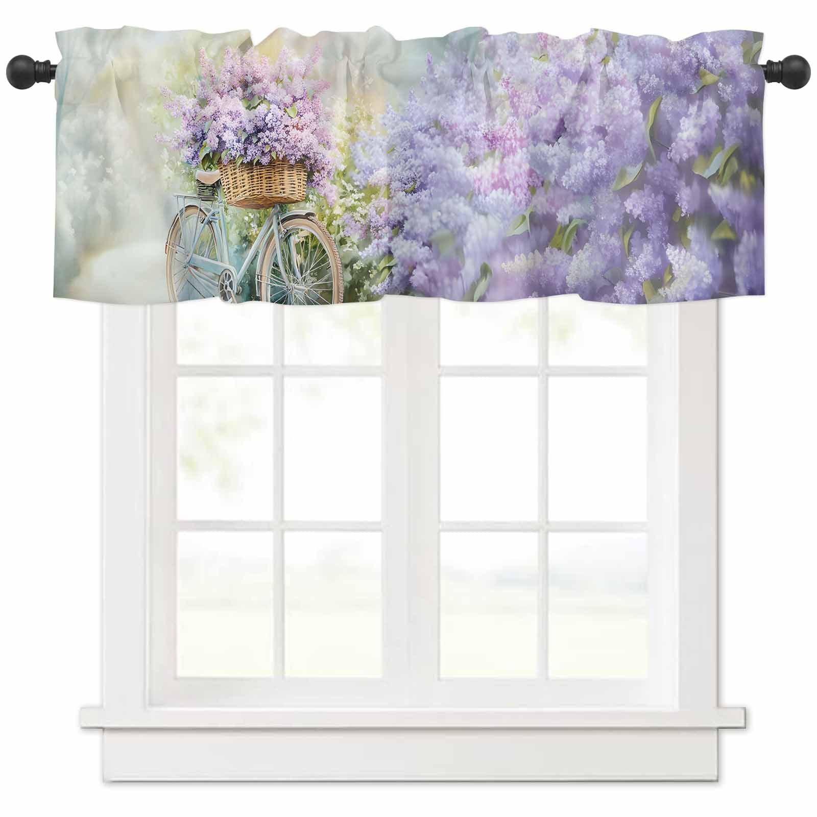 Spring Purple Lavender Valances for Windows Farmhouse Kitchen Curtains ...