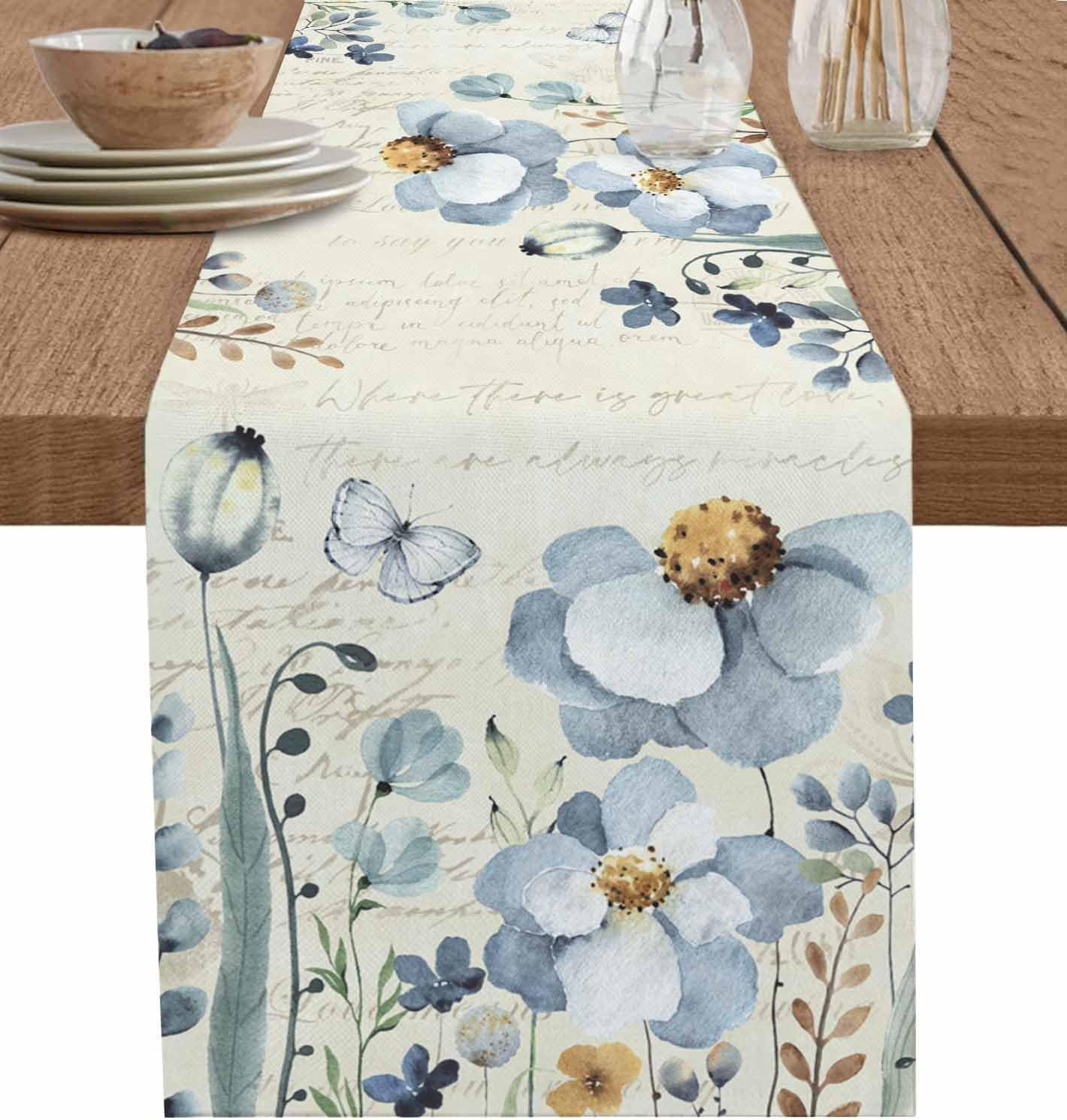 Spring Purple Linen Table Runners Summer Flowers Botanical Vintage ...