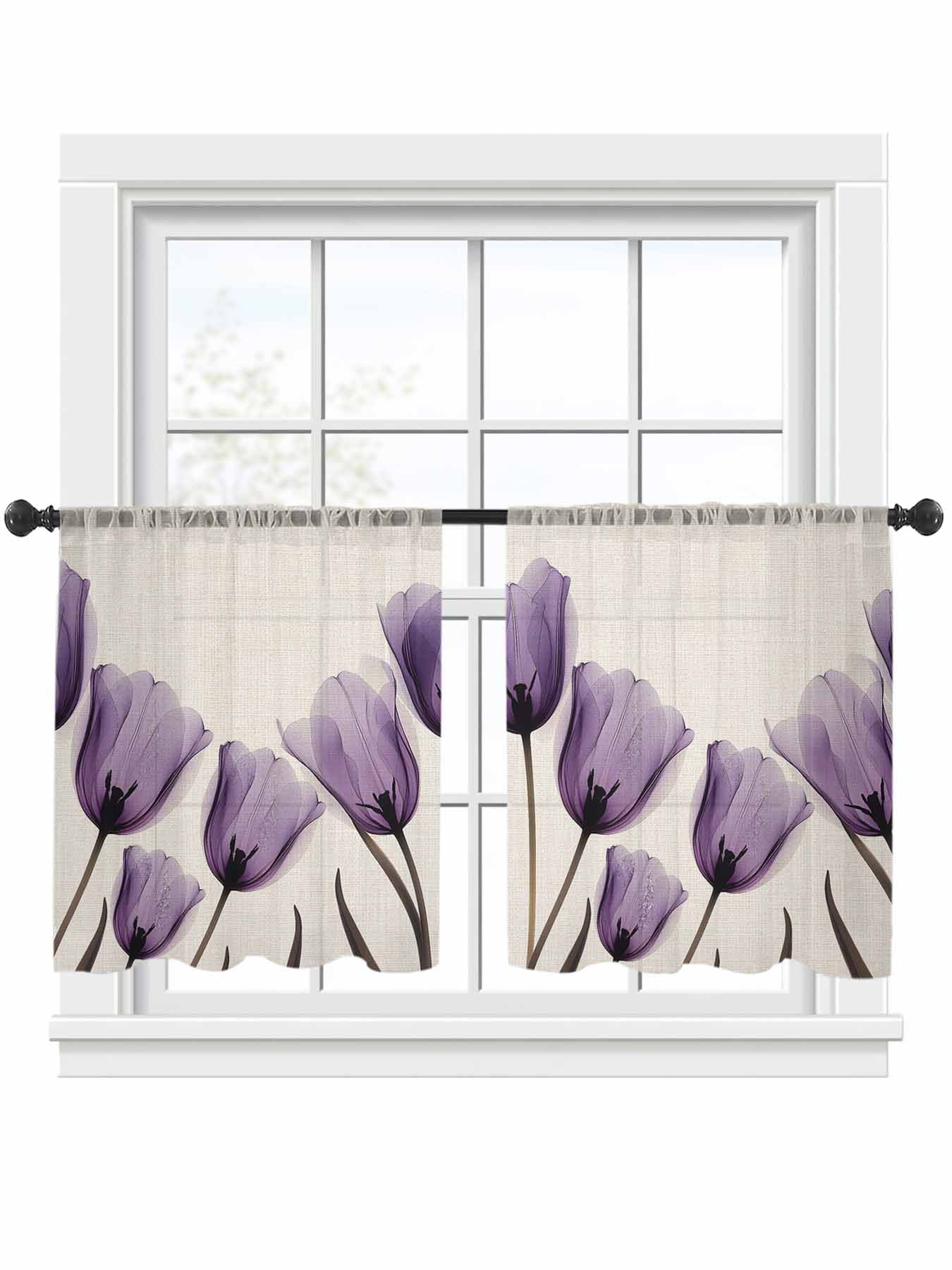 Spring Purple Sheer Curtains 2 Panels Set Flowers X-ray Image of Tulips ...