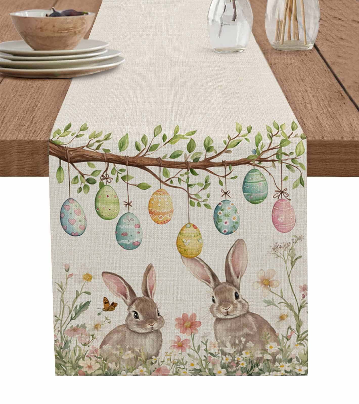 Spring Rabbit Table Runner 90 Inches, Easter Eggs Bunny Tree Branch ...