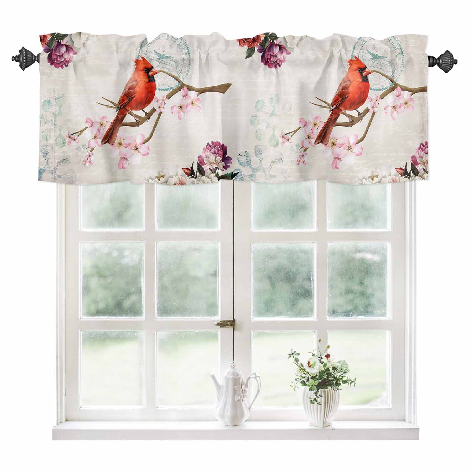 Spring Red Bird Kitchen Valances for Windows 60x18 Inch Kitchen ...
