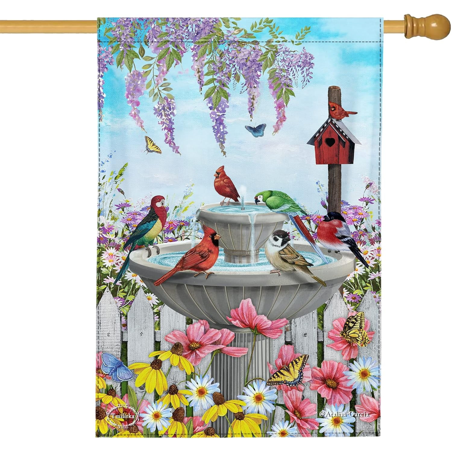 Spring Red Cardinal Bird Parrot Sparrow Birds Daisy Flowers Wisteria ...