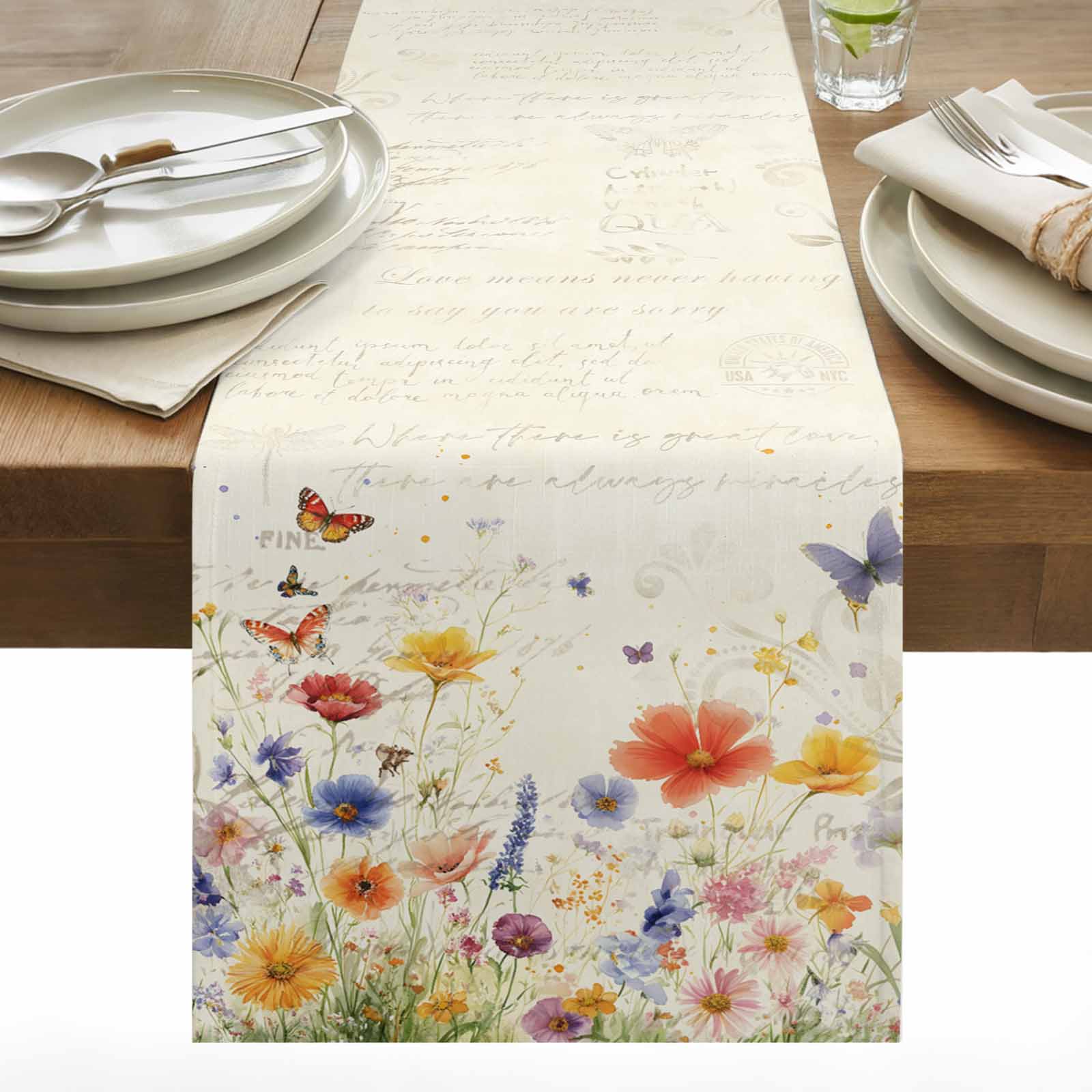 Spring Red Cotton Linen Table Runner Pink Grey Blue Flower Daisy ...