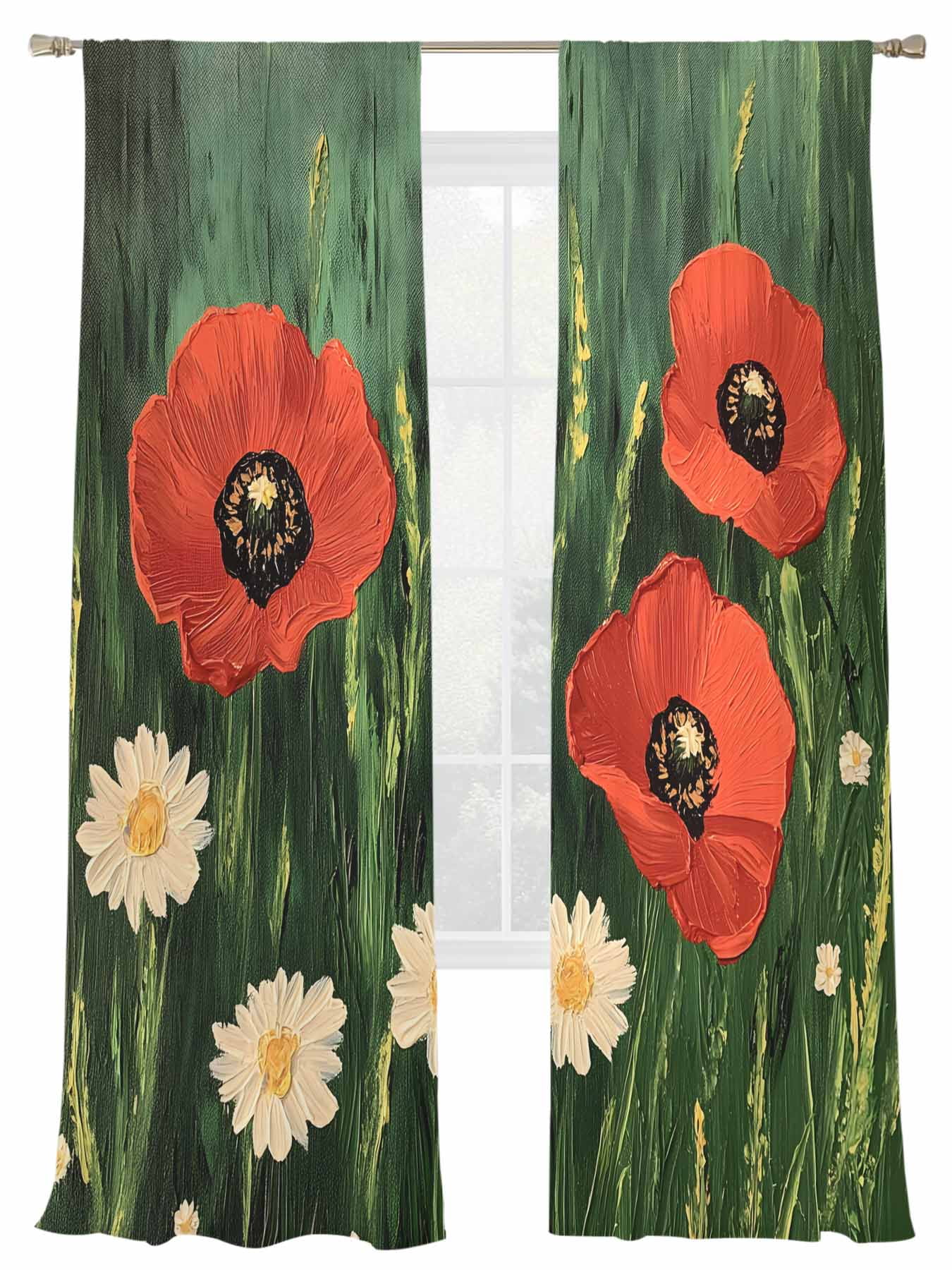 Spring Red Flower Sheer Curtains for Living Room Bedroom, Vintage ...