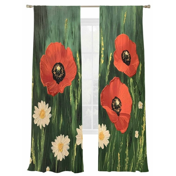 Spring Red Flower Sheer Curtains for Living Room Bedroom, Vintage ...