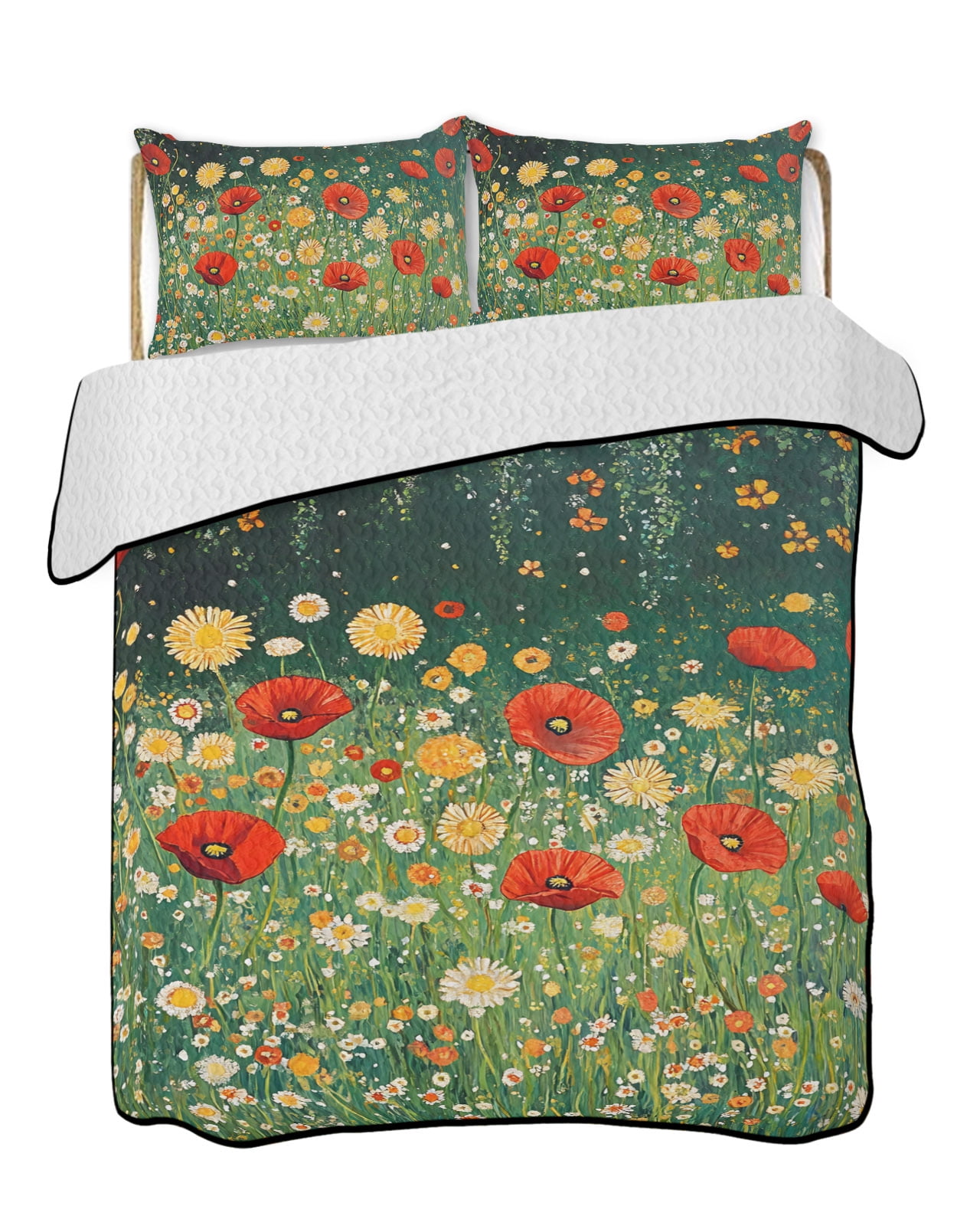 Spring Red Flowers Quilts Bedding Set King Size Retro Pastoral Oil ...