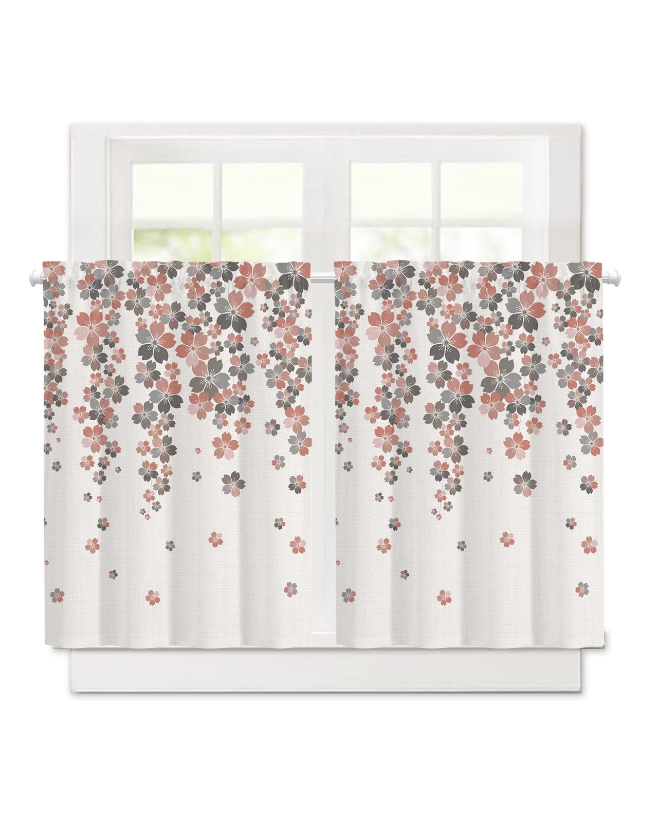 Spring Red Gray Flower Short Blackout Curtains 36 Inch Long,Pastoral ...