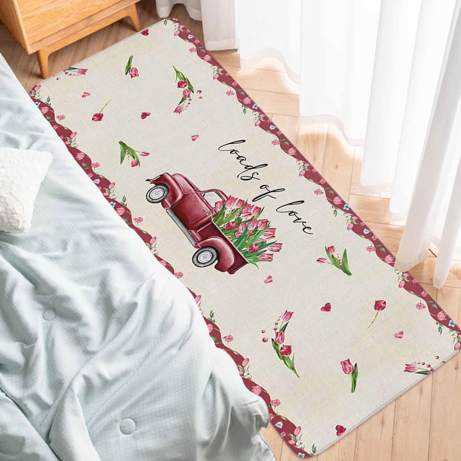 Spring Red Tulip Truck Indoor Door Mat, Absorbent Floor Mats Bathroom ...