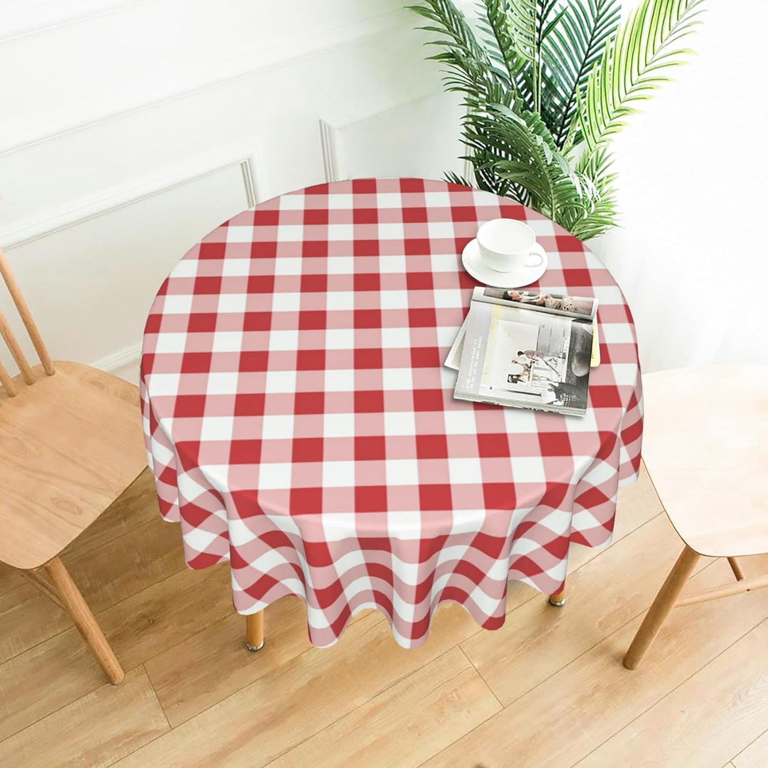 Spring Red and White Checkered Tablecloth Round 60" Buffalo Plaid ...