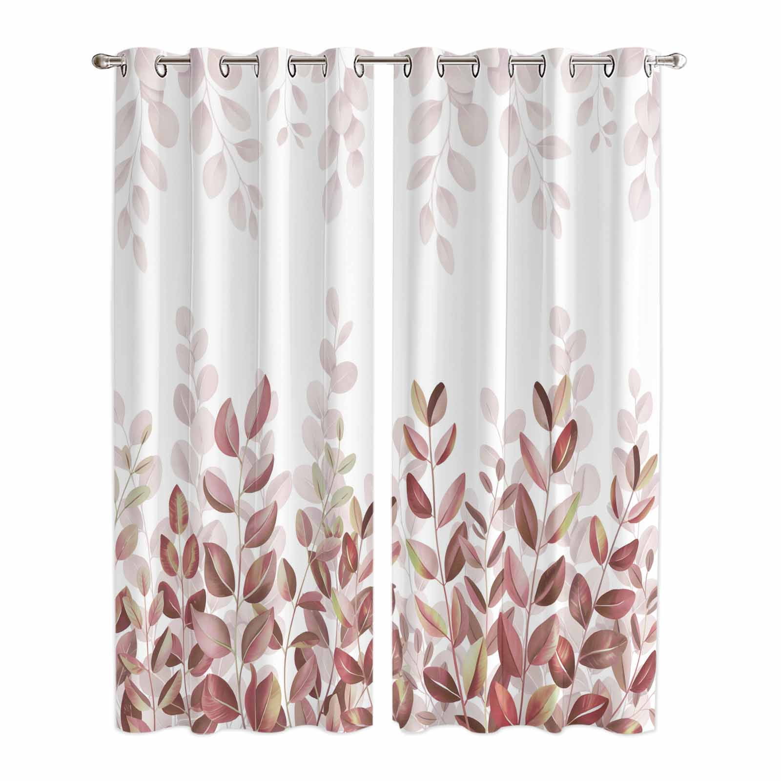 Spring Reddish Brown Eucalyptus Kitchen Curtains Window Panels ...
