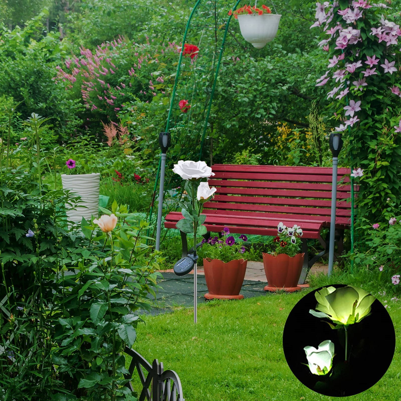 Spring Refresh, Double Solar Rose Lights, Outdoor LED Garden Lamps with ...