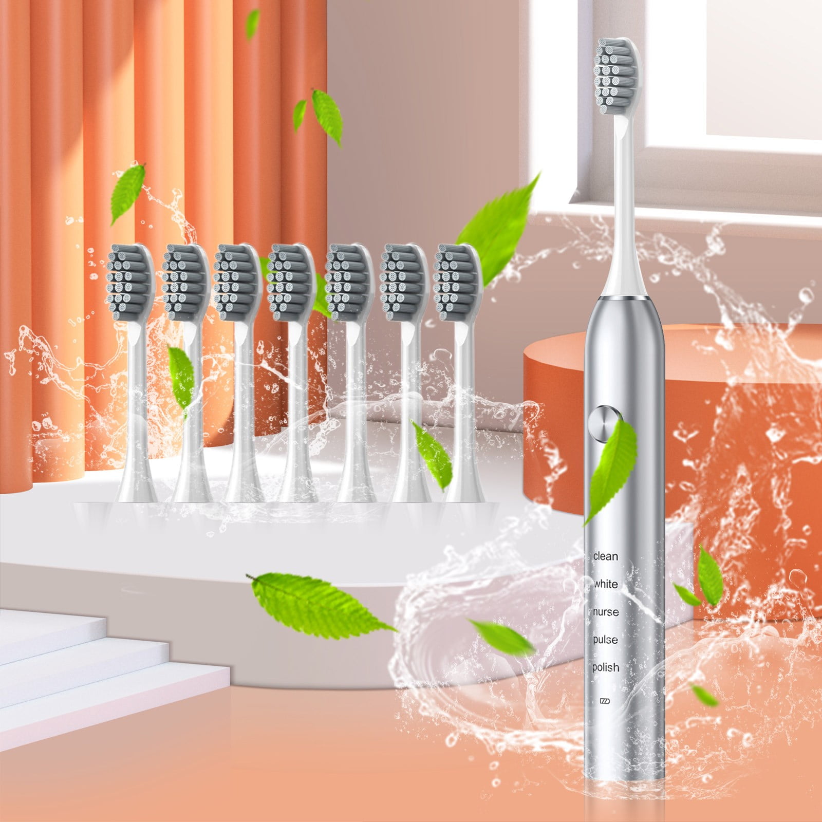 Spring Refresh, Rechargeable Toothbrush, 8 Brush Heads, 5 Modes ...