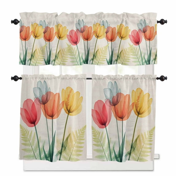 Spring Retro Kitchen Curtains Valances and Tiers Set of 3 Orange Yellow ...