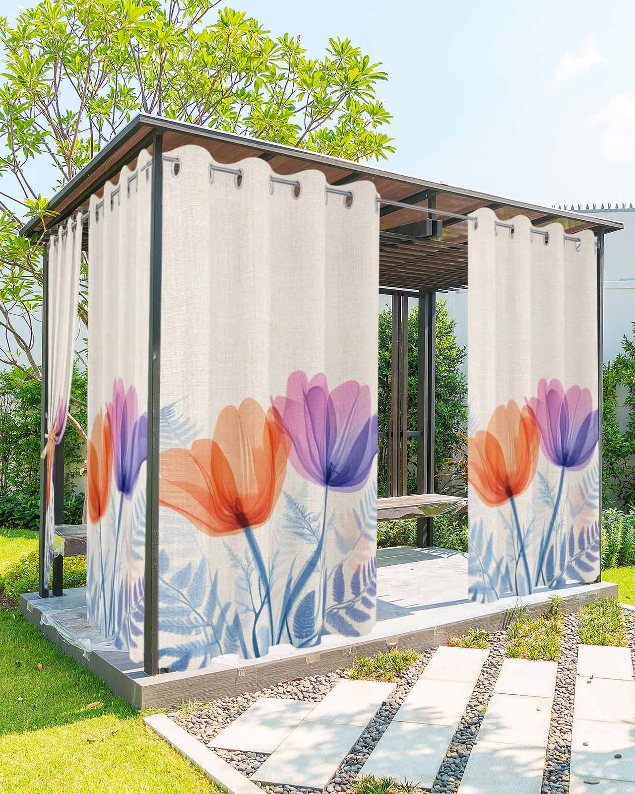 Spring Retro Outdoor Curtains for Patio, Orange Purple X-ray Tulips ...