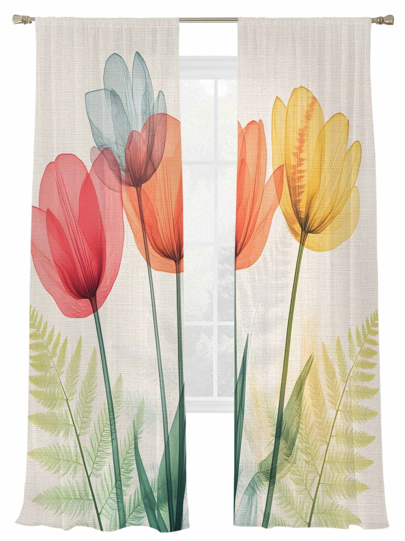 Spring Retro Sheer Curtains for Living Room Bedroom, Orange Yellow Red ...