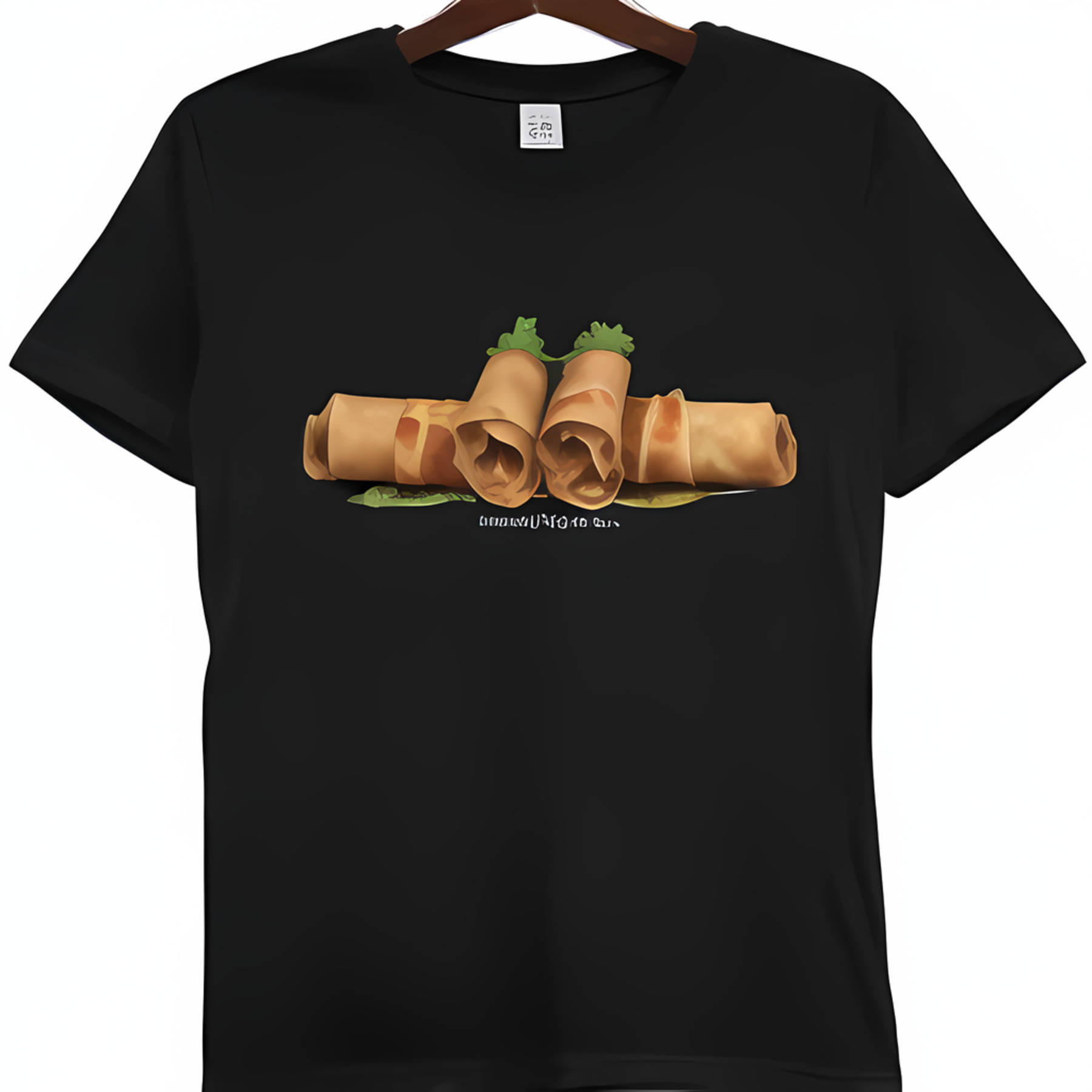 Spring Rolls Cute Cartoon Style Black T-Shirt Oversized Samish Spring ...