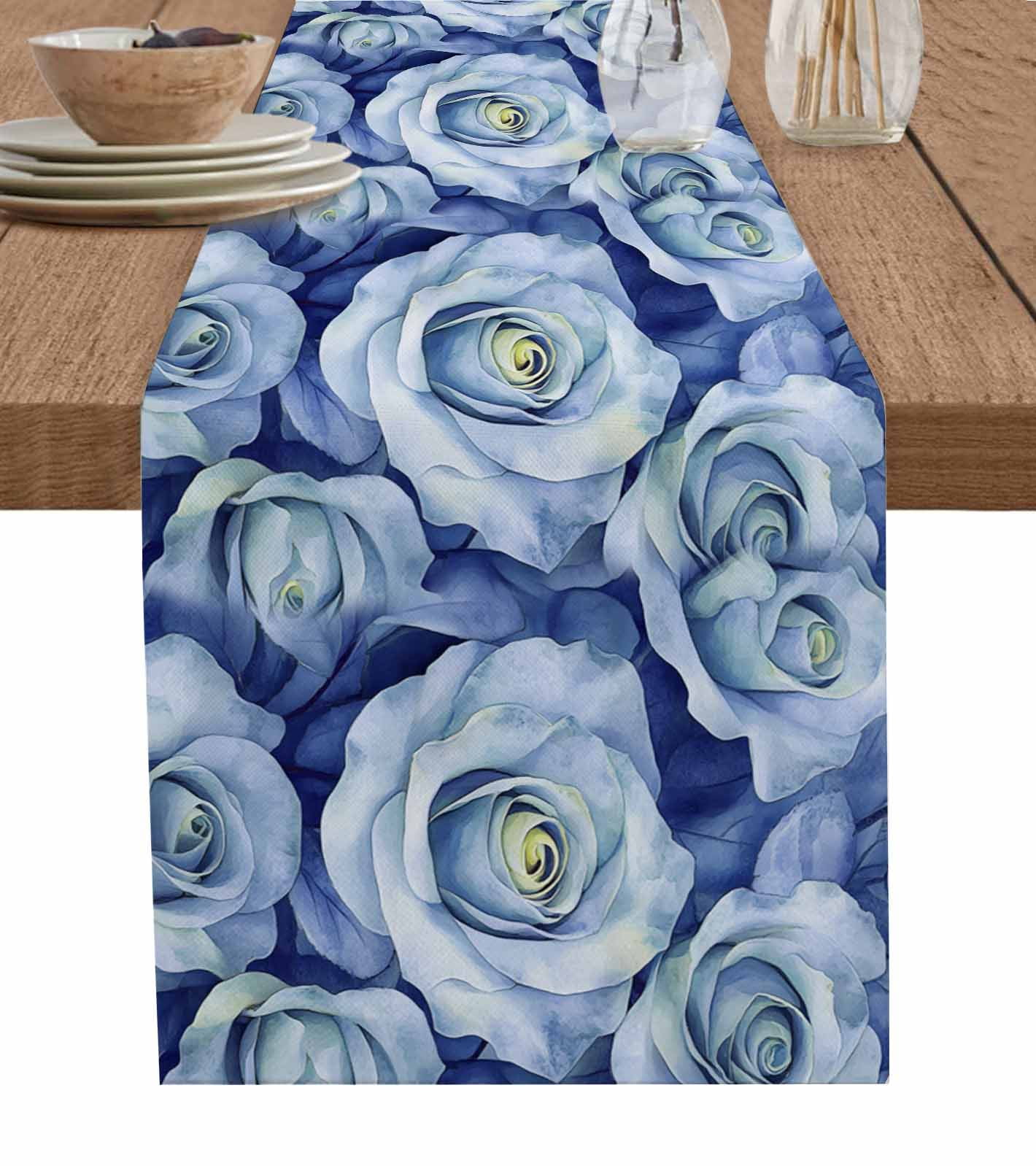 Spring Rose Flower Burlap Cotton Table Runner 13x120 Inches Long ...