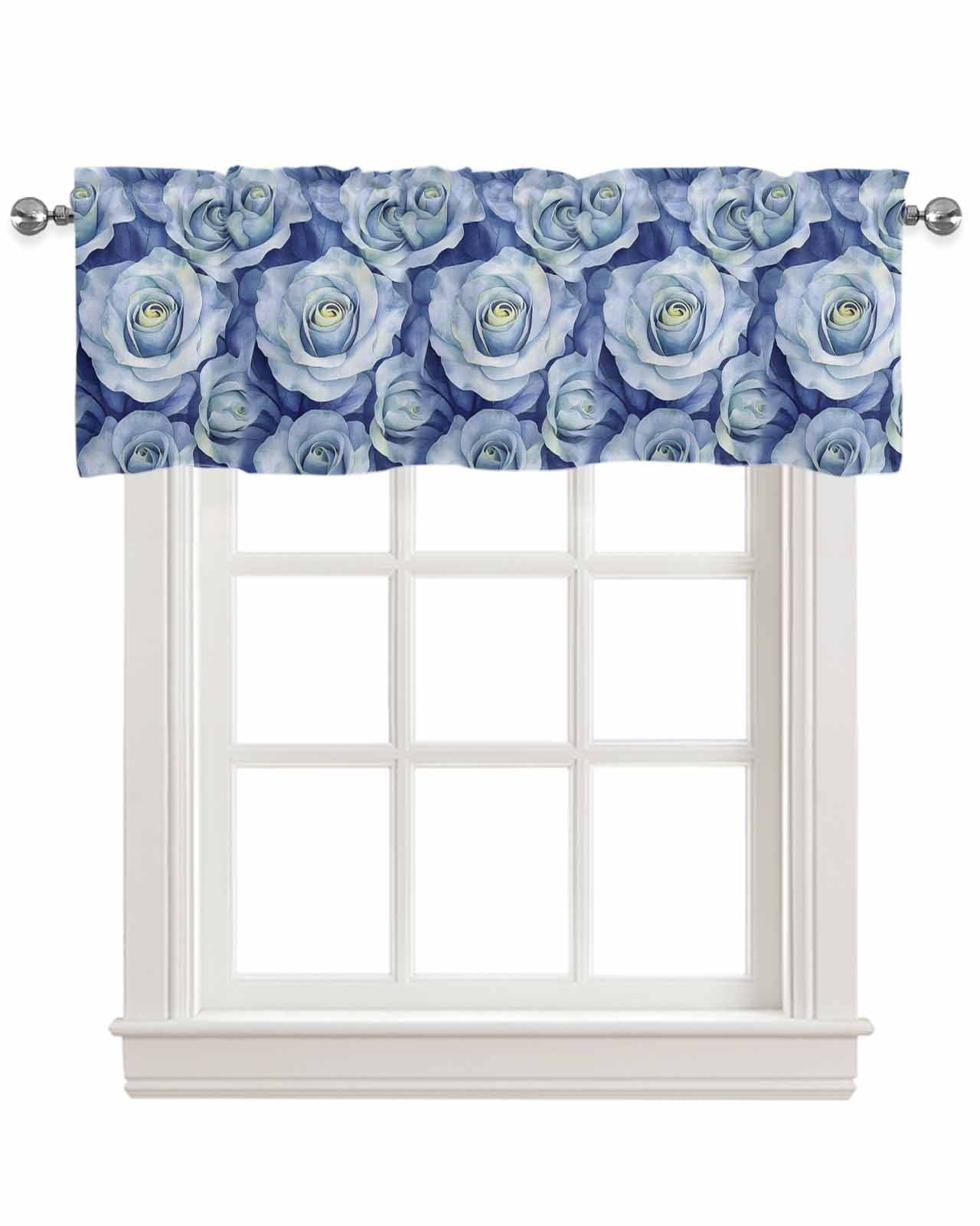 Spring Rose Flower Kitchen Valances for Windows Farmhouse Linen Window ...