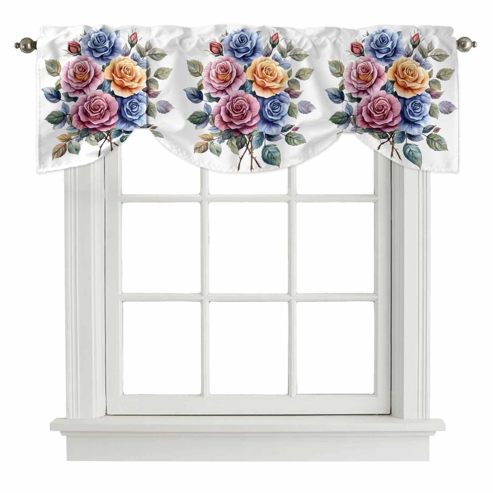 Spring Rose Tie Up Valance for Windows, Botanical Watercolor Pink ...