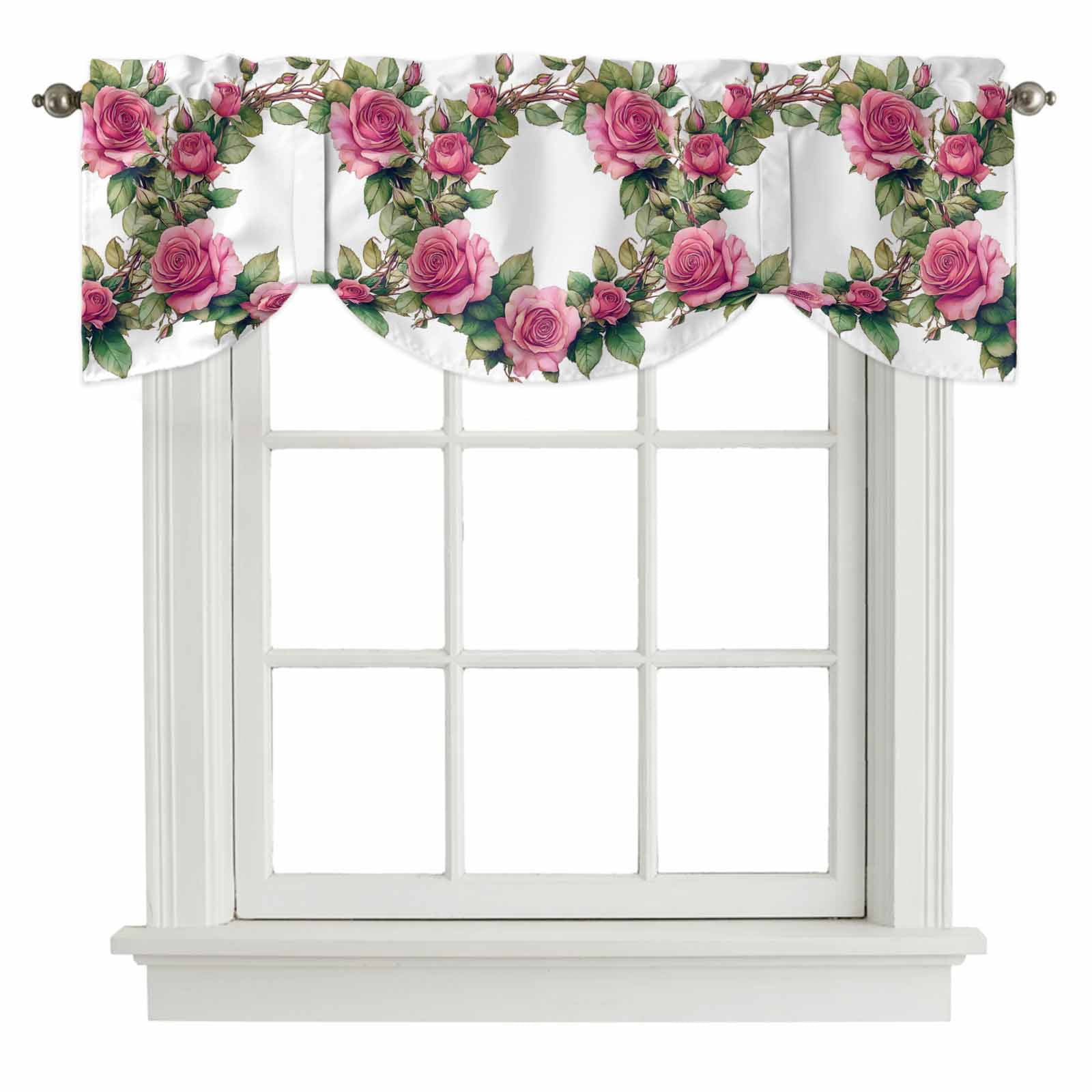 Spring Rose Tie Up Valance for Windows, Watercolor Flower Adjustable ...