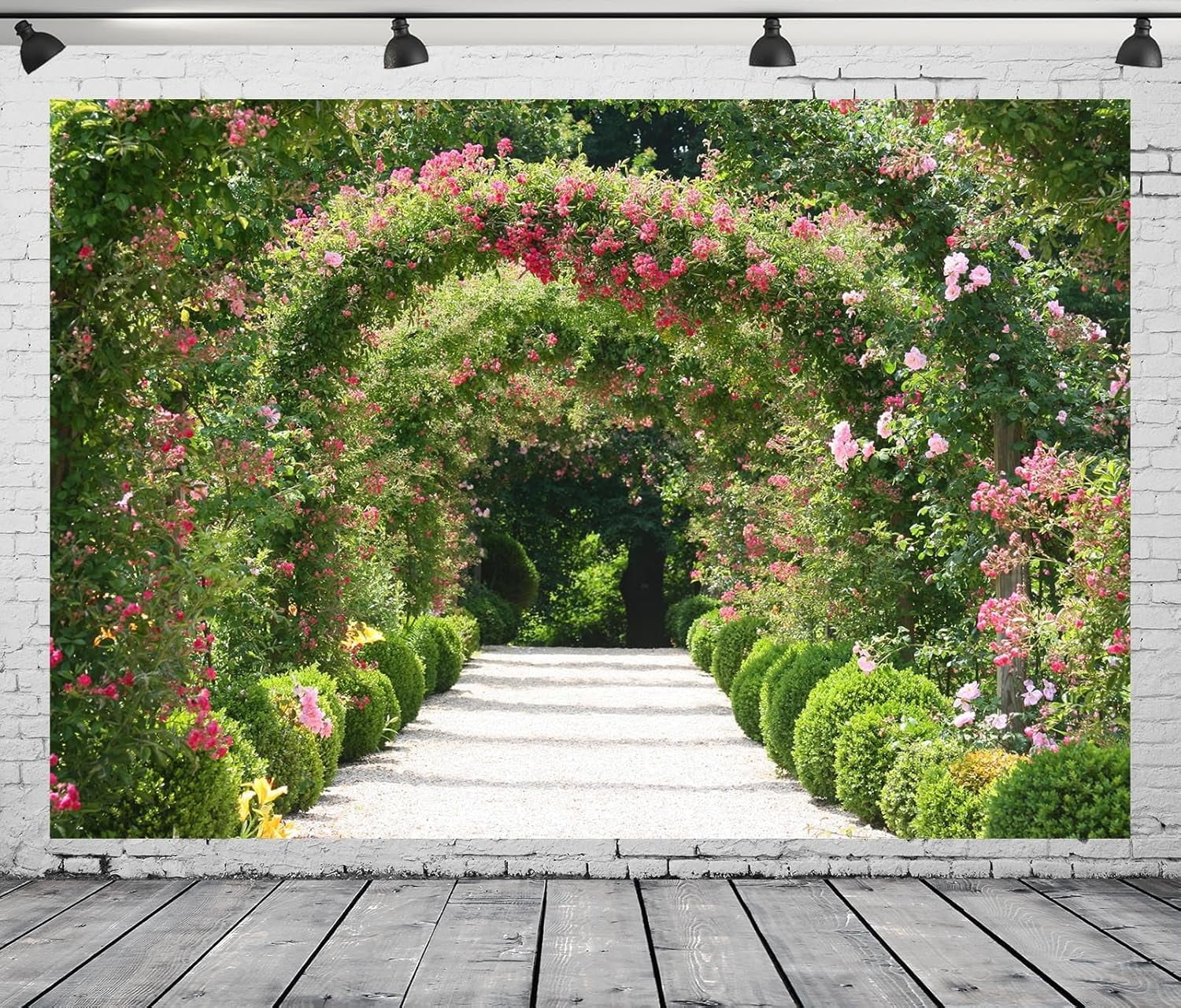 Spring Roses Garden Backdrop Photography Flower Arch Garden Path ...