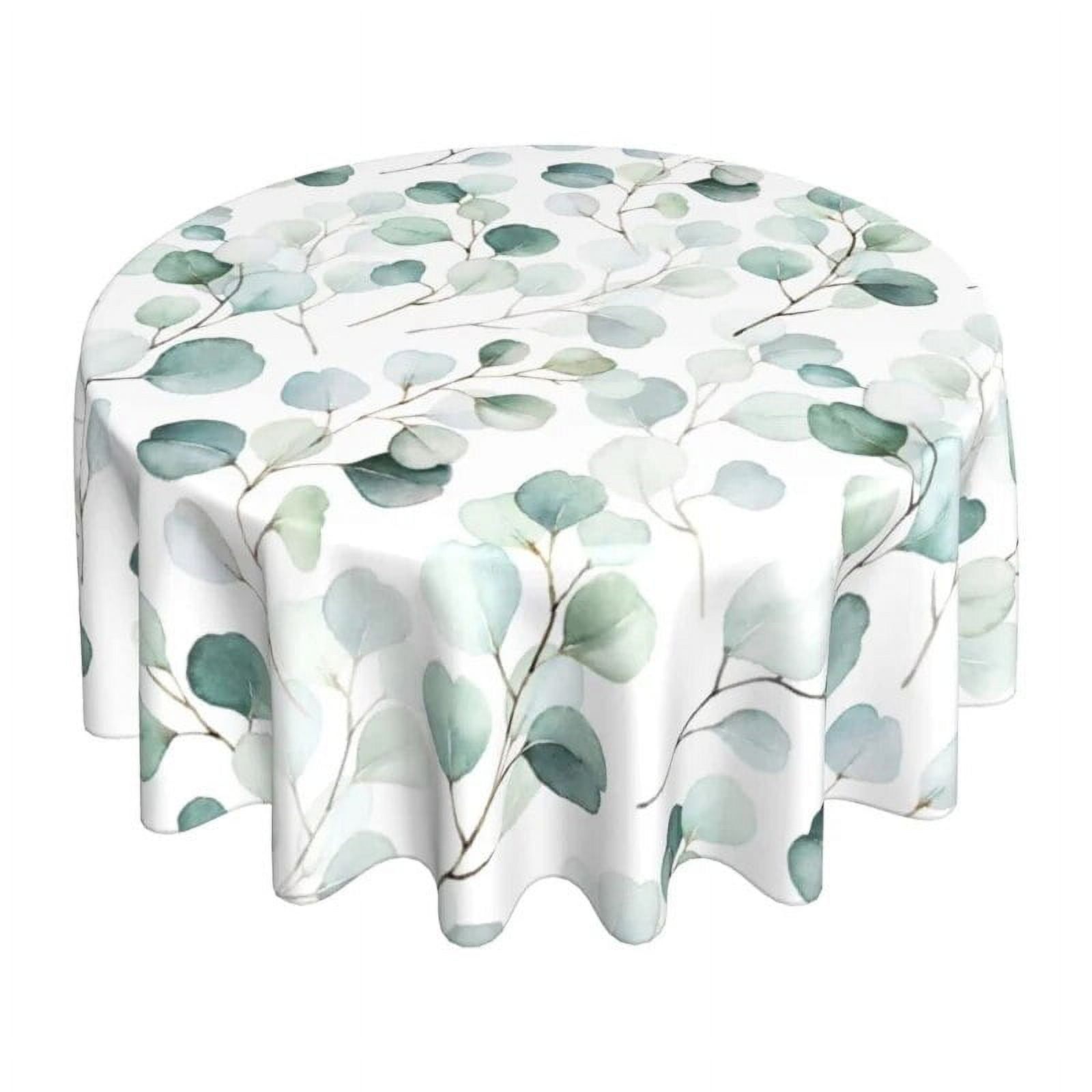 Spring Round Tablecloth 60h Eucalyptus Branches Leaf Print Sage Green ...