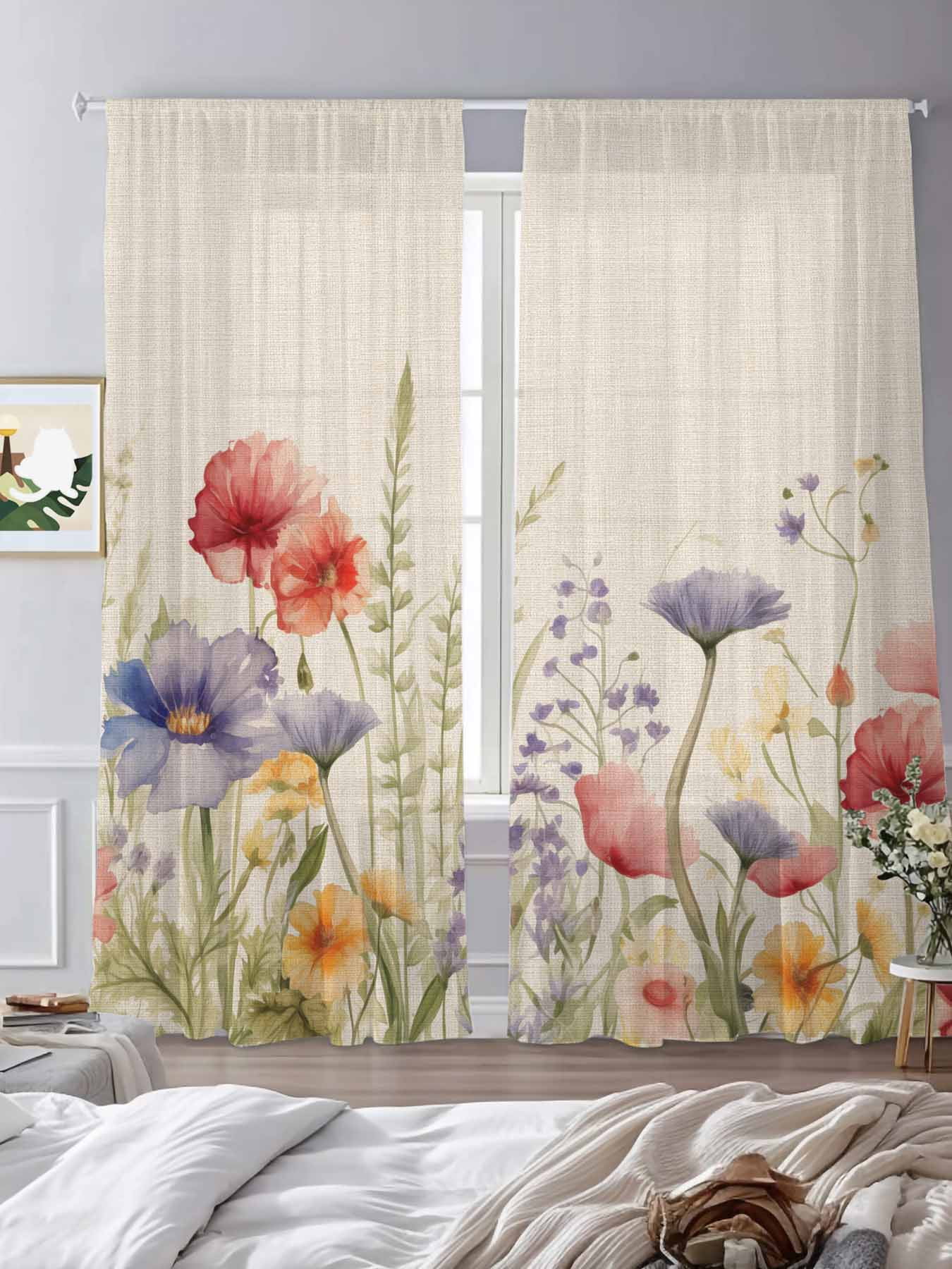 Spring Rustic Sheer Curtains 108 inches Long 2 Panels Set Flowers Daisy ...