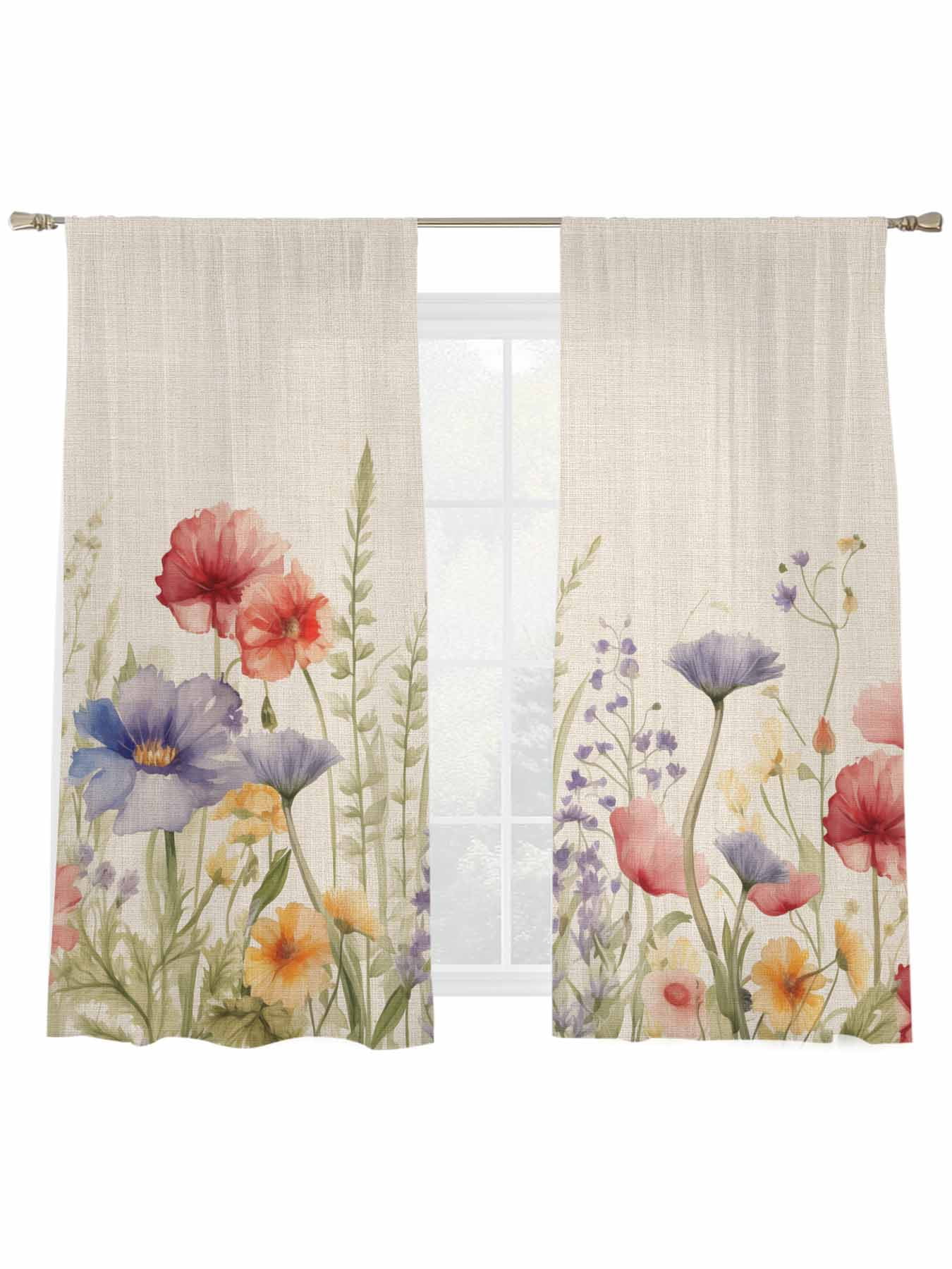 Spring Rustic Sheer Curtains 2 Panels Set Flowers Daisy Lavender ...