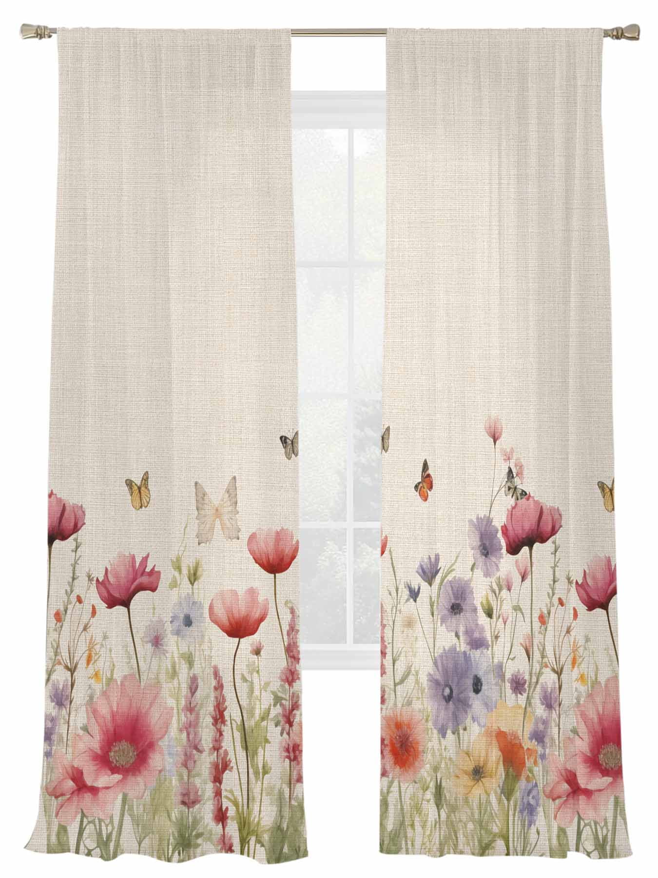 Spring Rustic Sheer Curtains 2 Panels Set Vintage Flowers Daisy ...