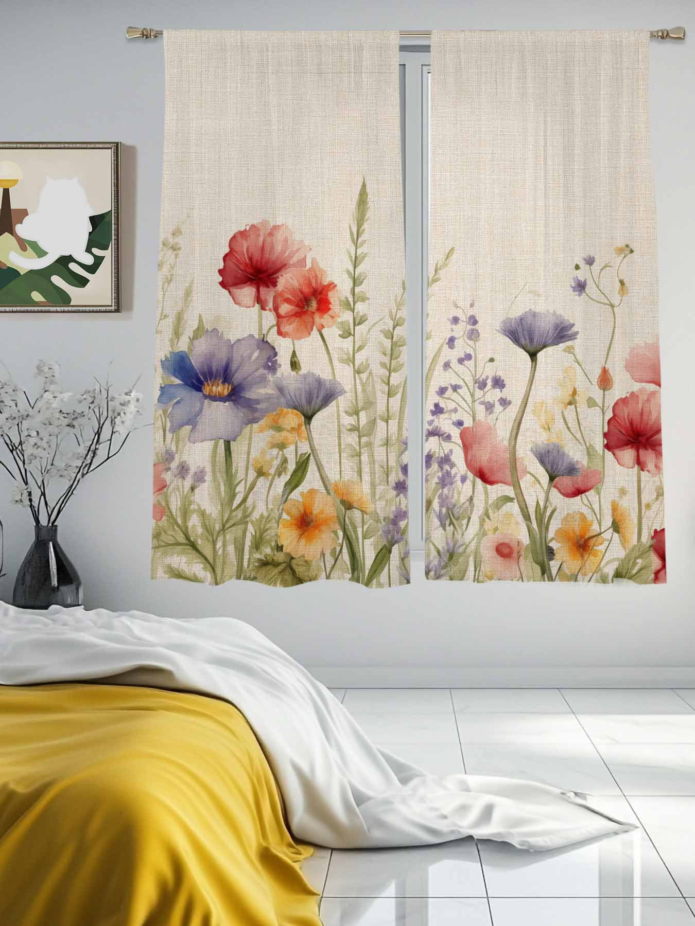 Spring Rustic Sheer Curtains 63 inches Long 2 Panels Set Flowers Daisy ...